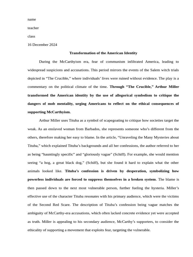 Transformation of The American Identity | PDF | Mc Carthyism