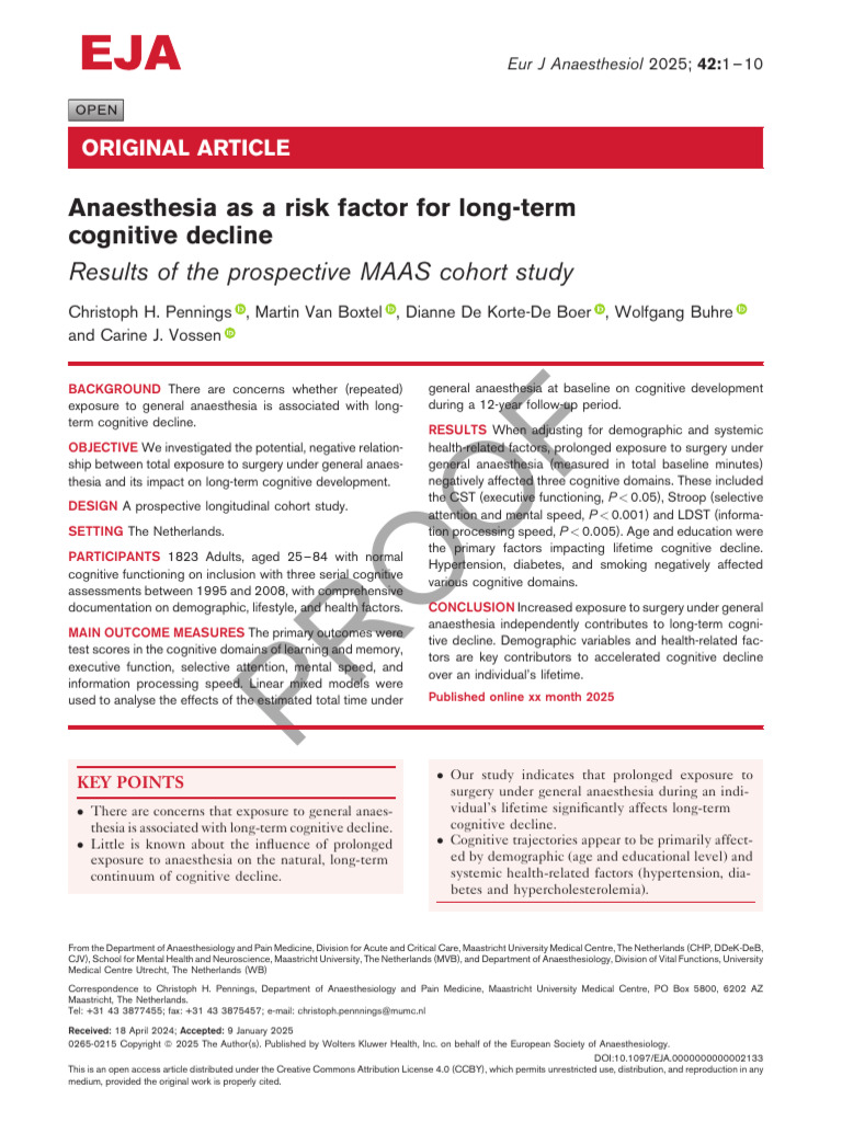 Anaesthesia As A Risk Factor For Long Term.271 | PDF | Cohort Study ...