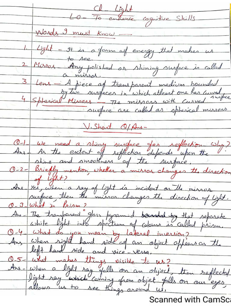 Class 7 Light Q. Ans | PDF