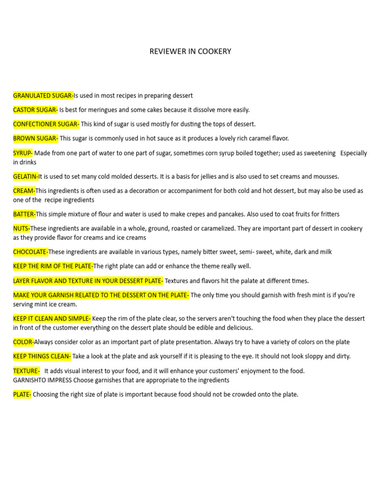 REVIEWER-FOURTH-QUARTER-IN-COOKERY | PDF | Desserts | Confectionery