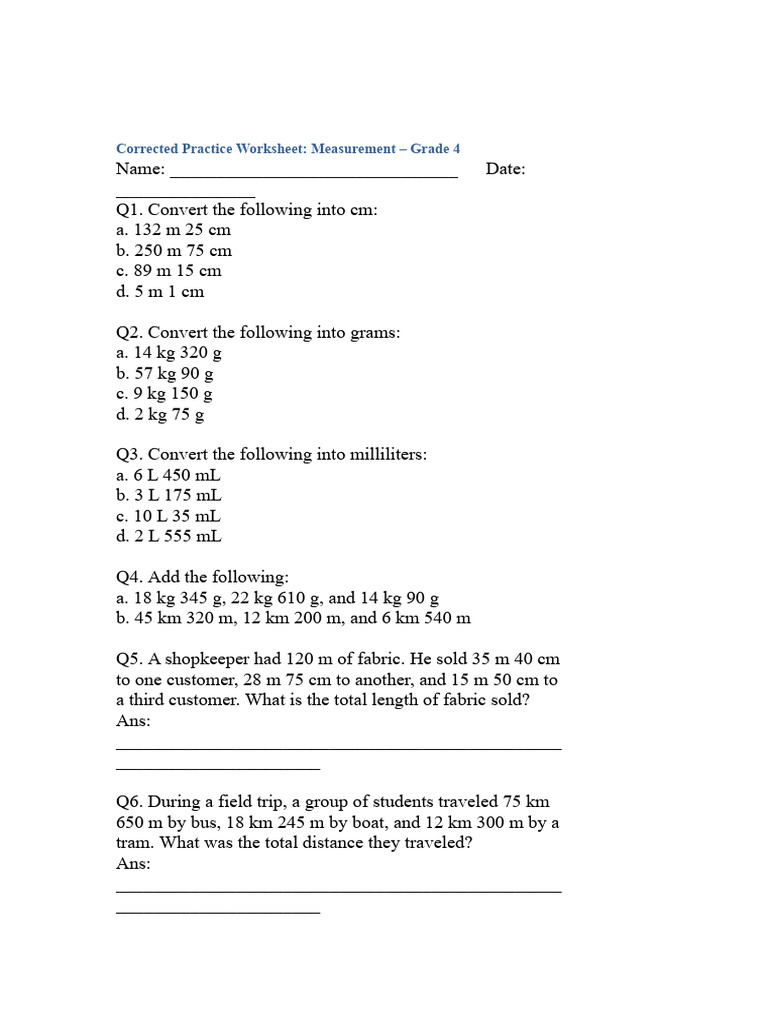Measurement Practice Worksheet 2 | PDF