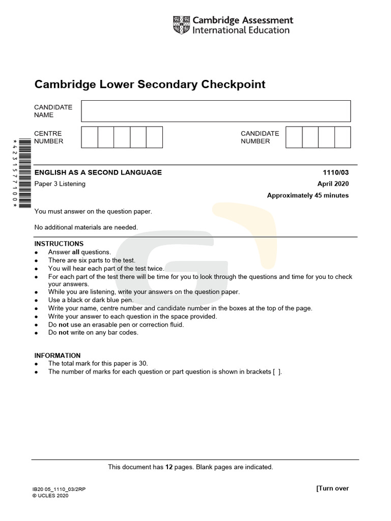 English Checkpoint April 2020 QP P3 | PDF | Bees