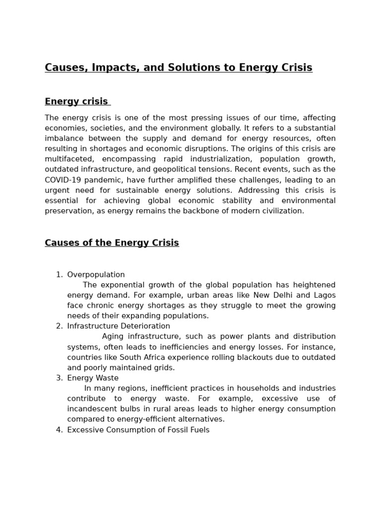 Energy Crisis: Causes and Solutions | PDF | Energy Crisis | Renewable ...