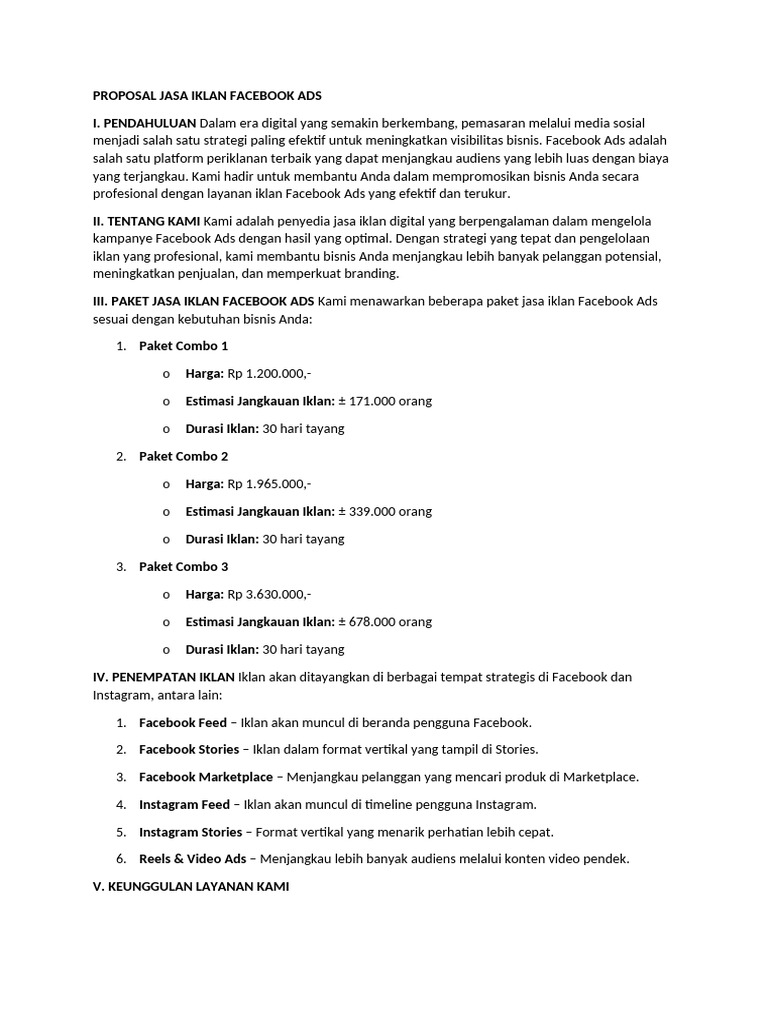 Proposal Jasa Iklan Facebook Ads | PDF