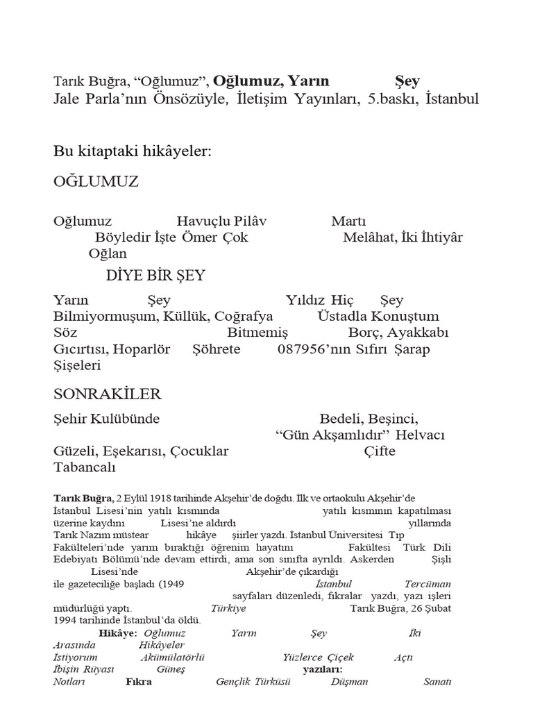 12 Hafta Tarik Bugra Nin Oglumuz Adli Hik Yesi 3 | PDF