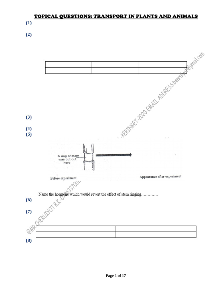 F2 Bio Topical QNS and Ans | PDF | Blood | Plant Stem