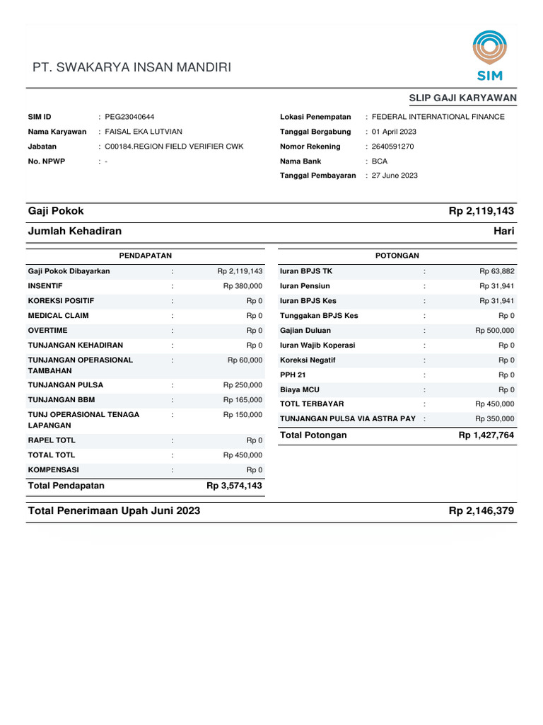 Contoh Slip Gaji | PDF