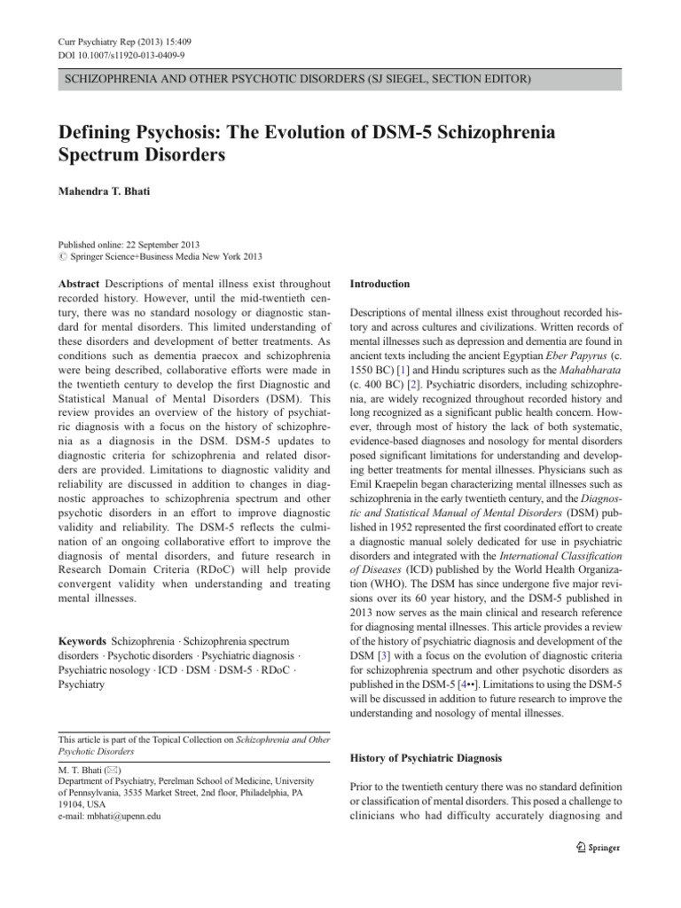 Bhati, 2013 Define Psychosis | PDF | Diagnostic And Statistical Manual ...