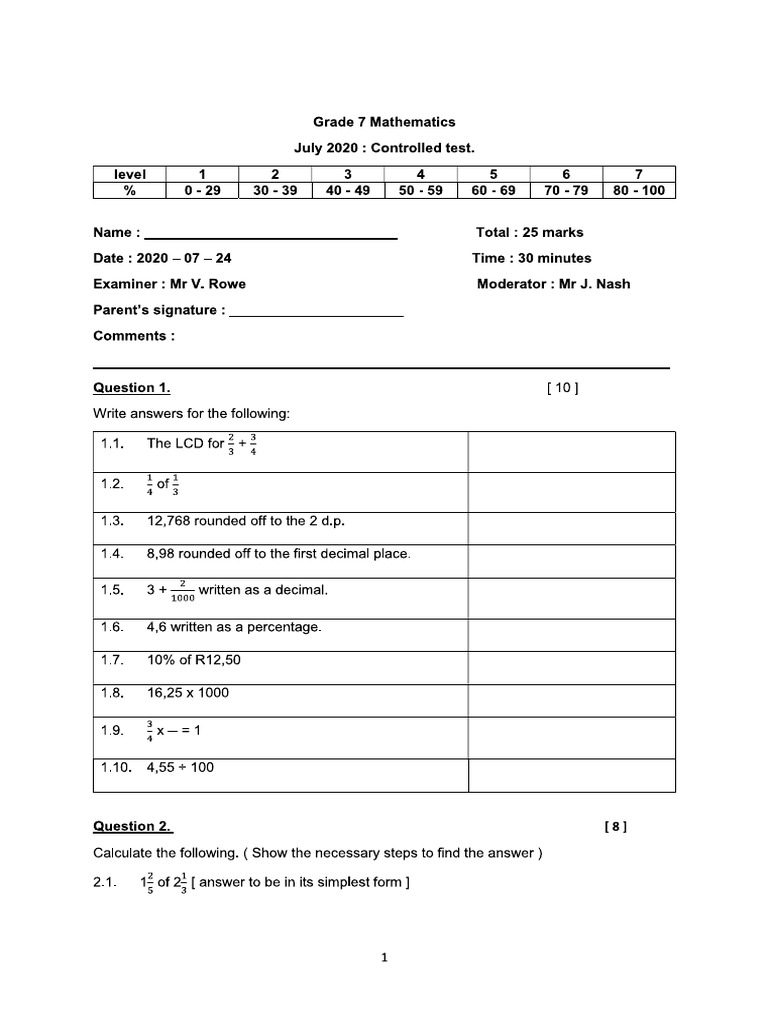 Selina Maths Test 2025 | PDF