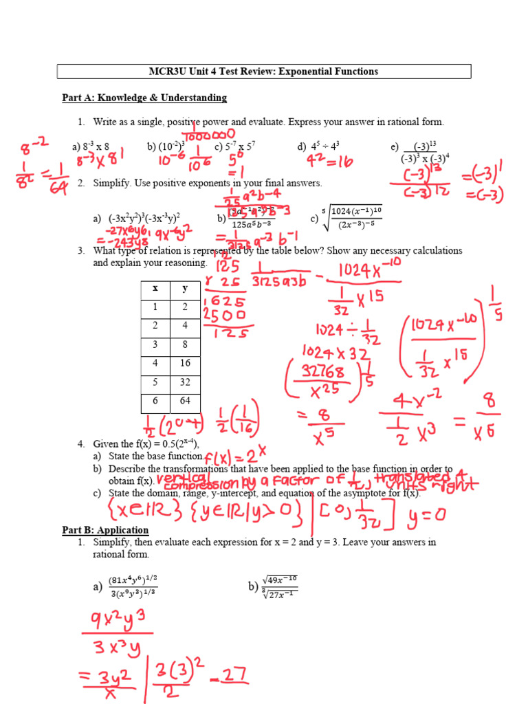Mcr3u Unit 4 Test Review Pdf Exponential Function Function