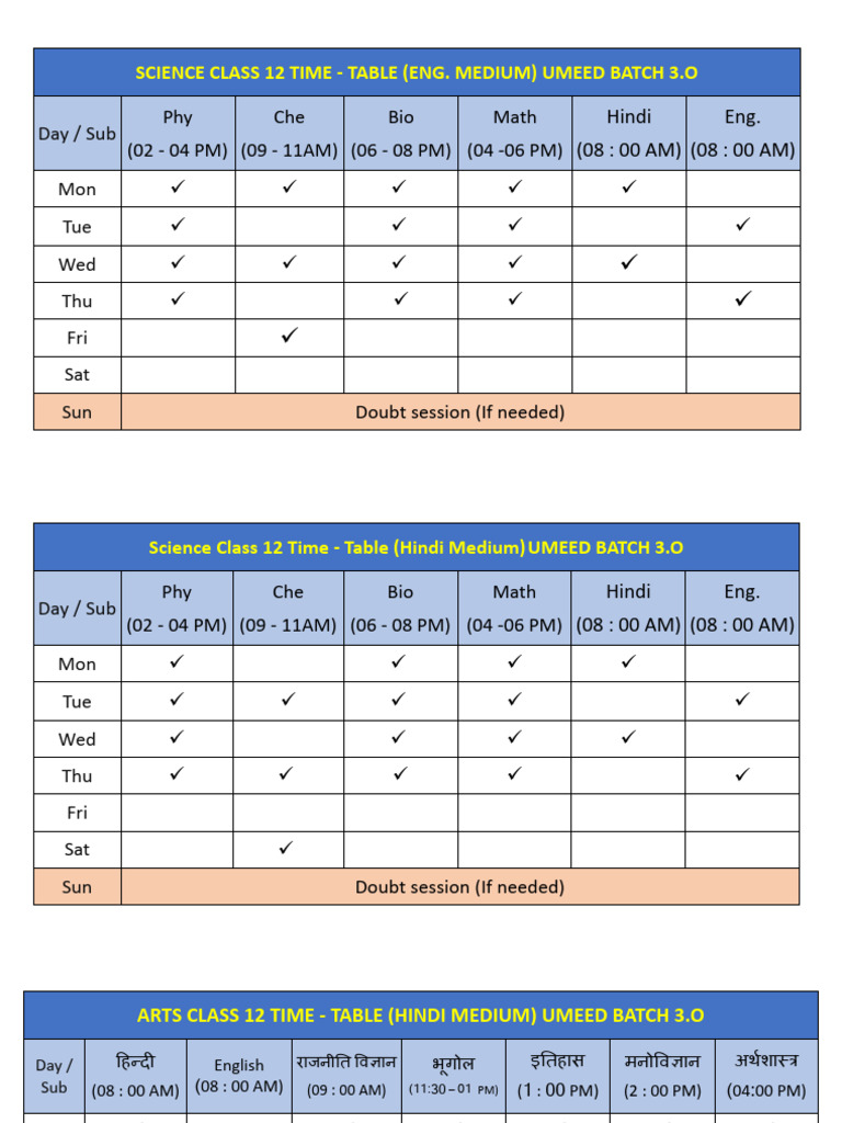 Class 12 Umeed Batch Timetable | PDF | Indian Literature | Languages Of ...