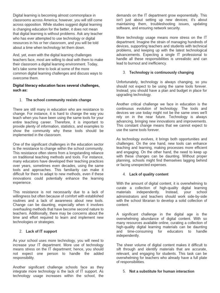 Digital Literacy Challenges | PDF | Teachers | Learning