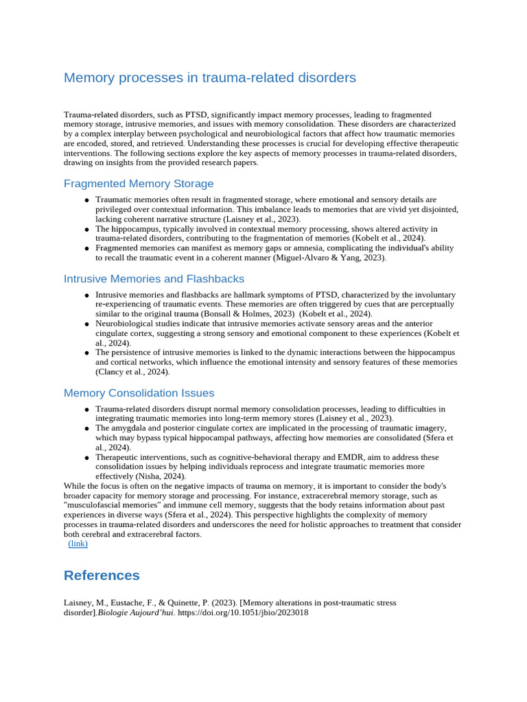 Memory Processes in Trauma Disorders | PDF | Memory | Psychological Trauma