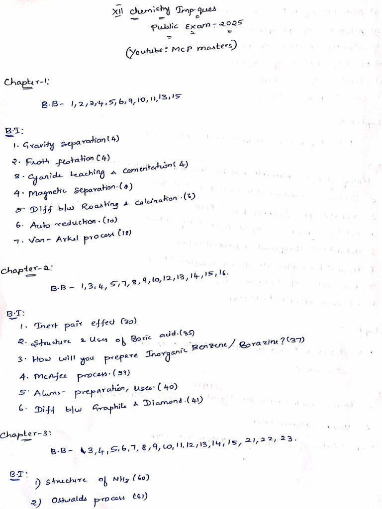 12th Chemistry Important Questions 2025 MCP MASTERS | PDF