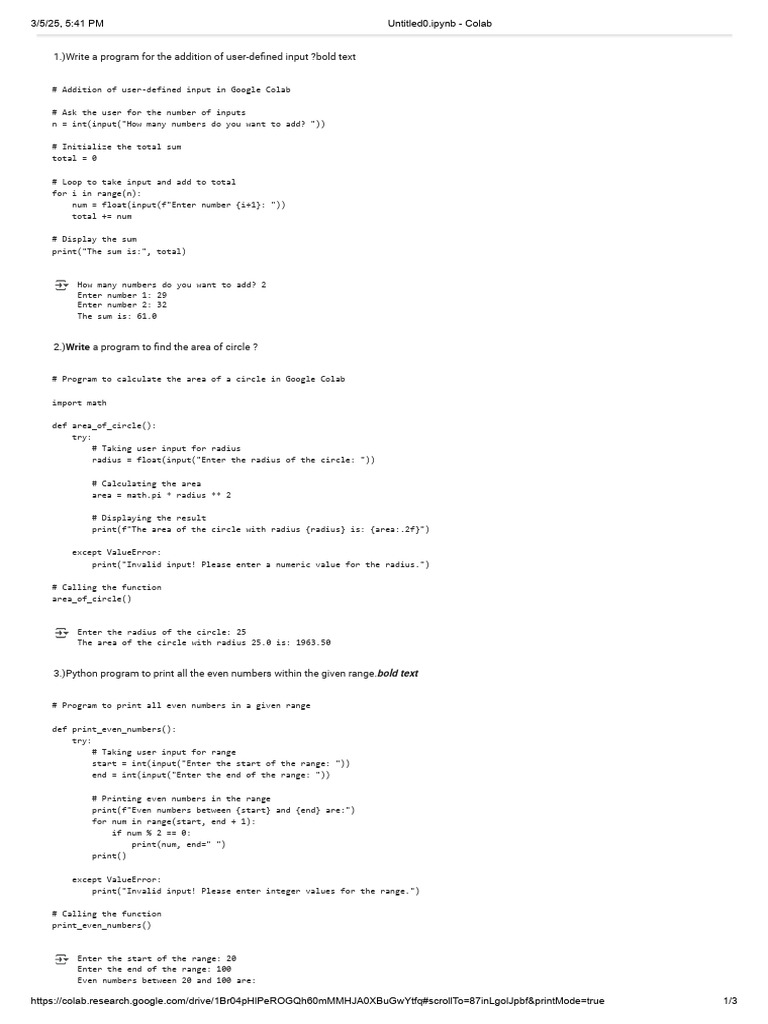Python Programs for Basic Calculations | PDF | Integer (Computer Science) | Computing