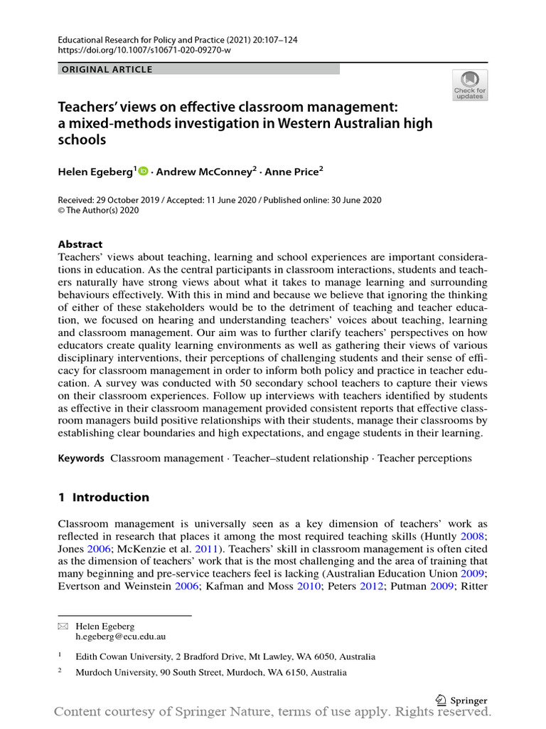 Teachers Views On Effective Classroom Management | PDF | Teachers ...