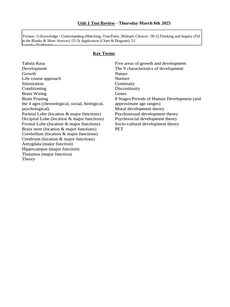 Unit Test Key Concepts Review - | PDF