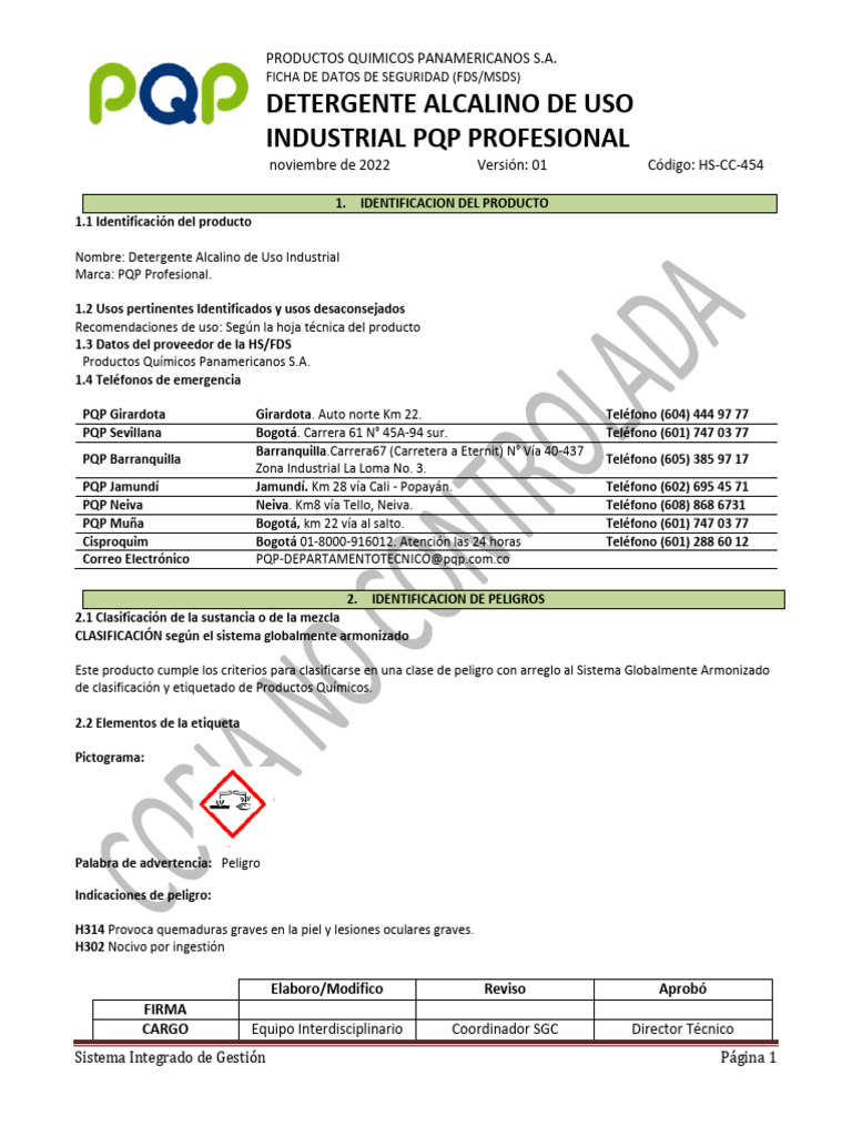 Fds - Detergente Alcalino | PDF | Agua | Hidróxido de sodio
