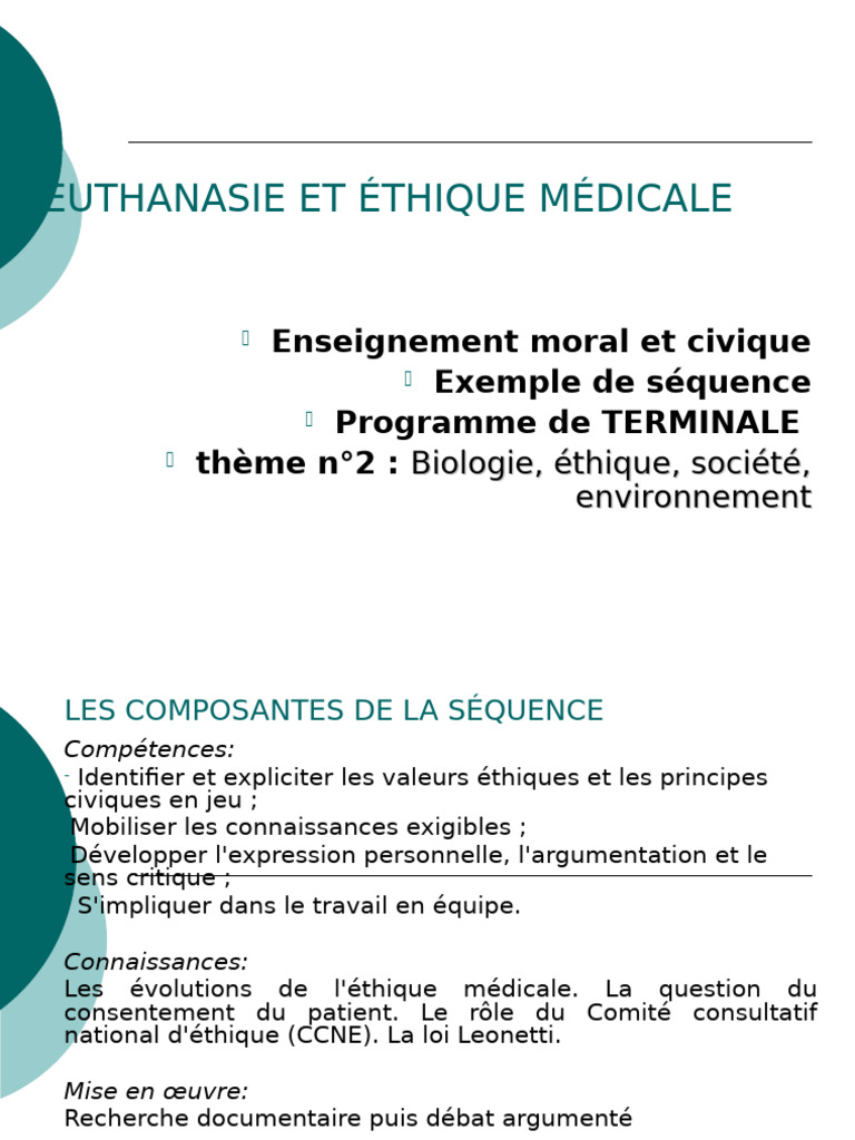 Euthanasie Et Ethique Medicale | PDF | Bioéthique