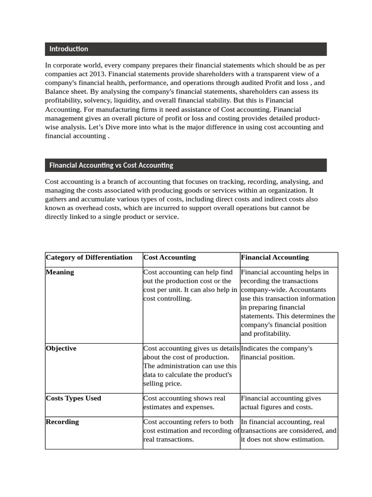 Cost vs Financial Accounting Explained | PDF | Cost Accounting | Inventory