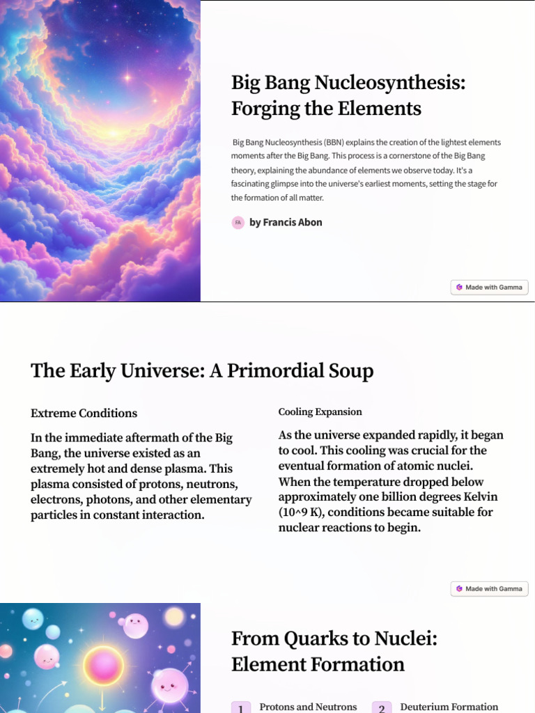 Big Bang Nucleosynthesis Forging The Elements | PDF | Universe | Neutron