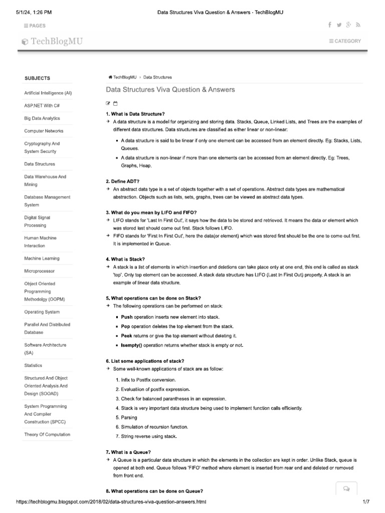 DSA Viva Questions | PDF