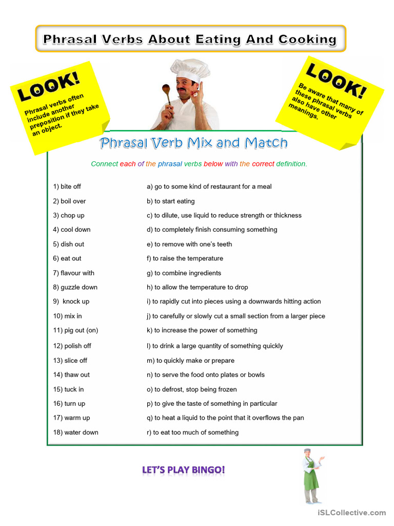 Phrasal Verbs for Cooking Activities | PDF | Restaurants | Roasting