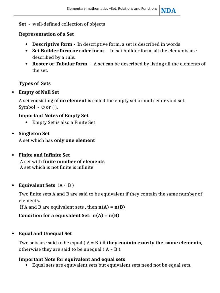 Set, Relations and Function - Basics | PDF | Set (Mathematics ...