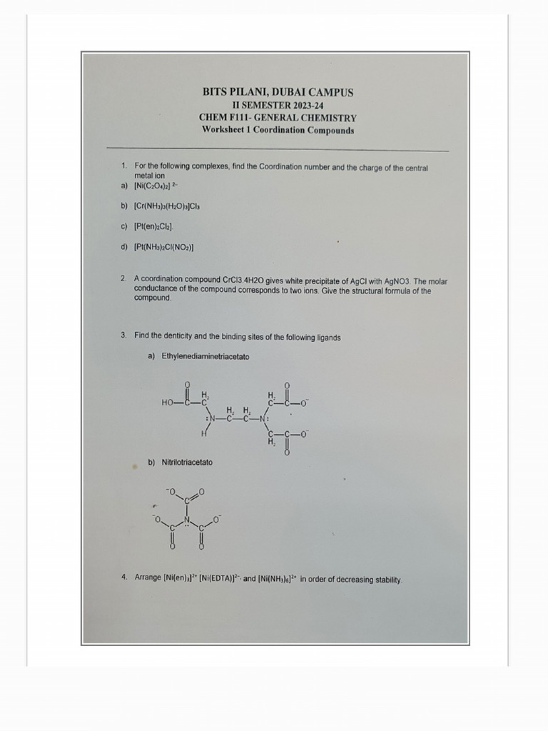 Coordination Compounds Worksheets | PDF