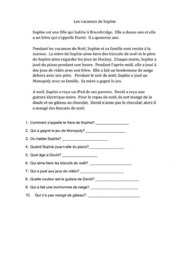 Reading Les Vacances | PDF