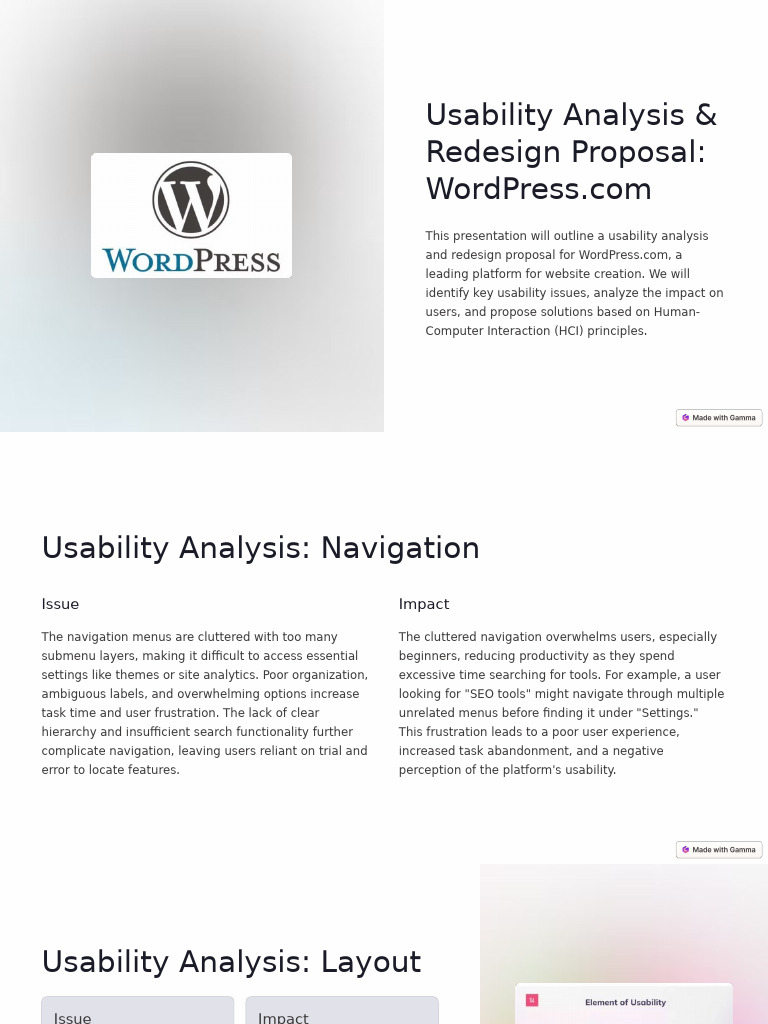 Usability Analysis and Redesign Proposal WordPresscom | PDF | Usability | Human–Computer Interaction