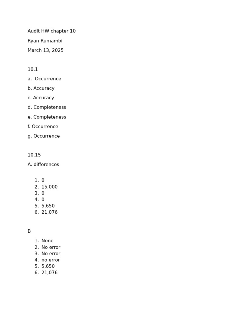 Audit HW Chapter 10 | PDF