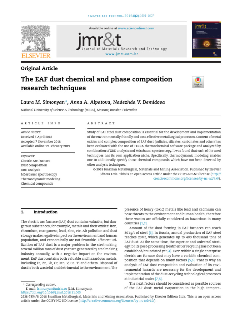 The EAF Dust Chemical and Phase Compositio - 2019 - Journal of Materials Researc | PDF ...