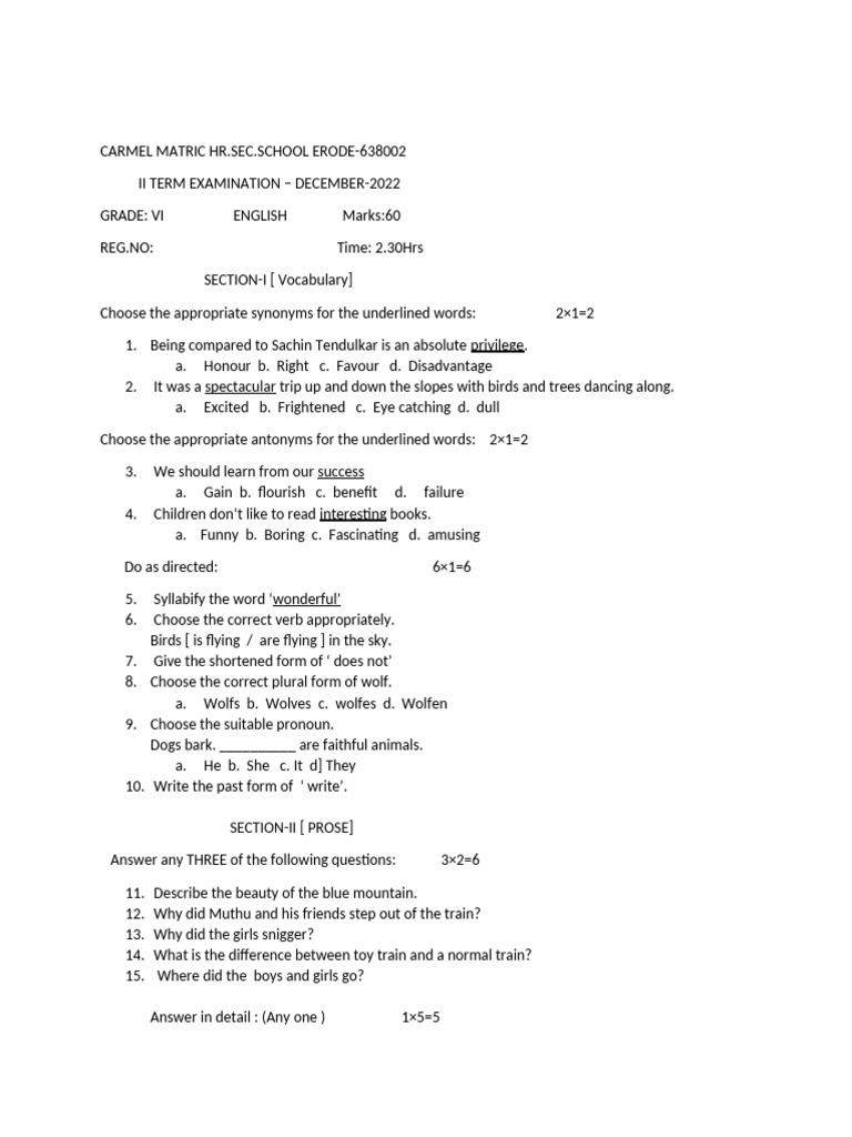 6th English II Term DEC 22 VIJI | PDF | Linguistics | Grammar