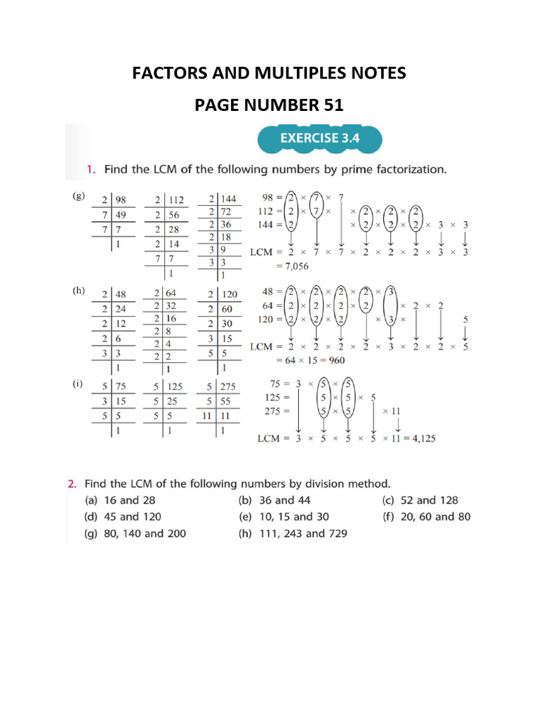 Maths Factors and Multiples Notes | PDF