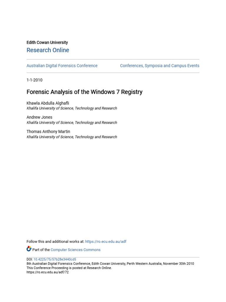 Forensic Analysis of Windows 7 Registry | PDF | Windows Registry | Computing