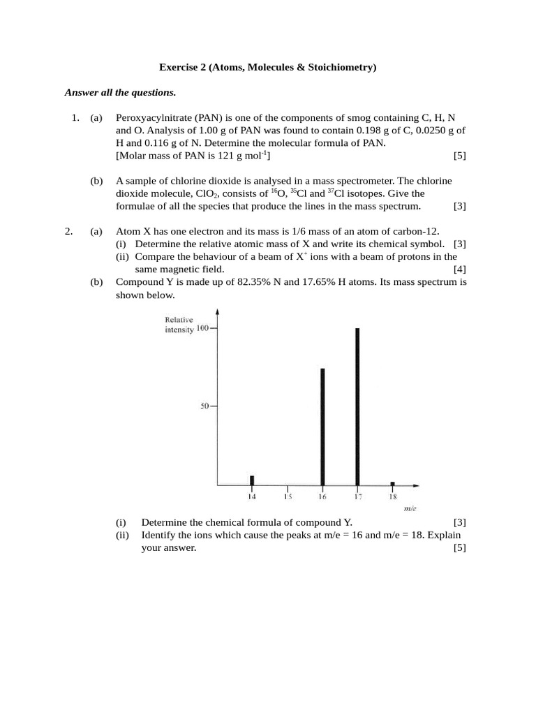 Exercise 2 Atoms Molecules Stoichiometry Pdf Atoms Molecules