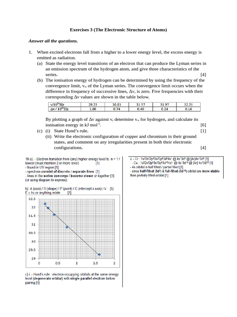 Exercises 3 (Electronic Structure of Atoms) | PDF | Energy Level | Electron Configuration