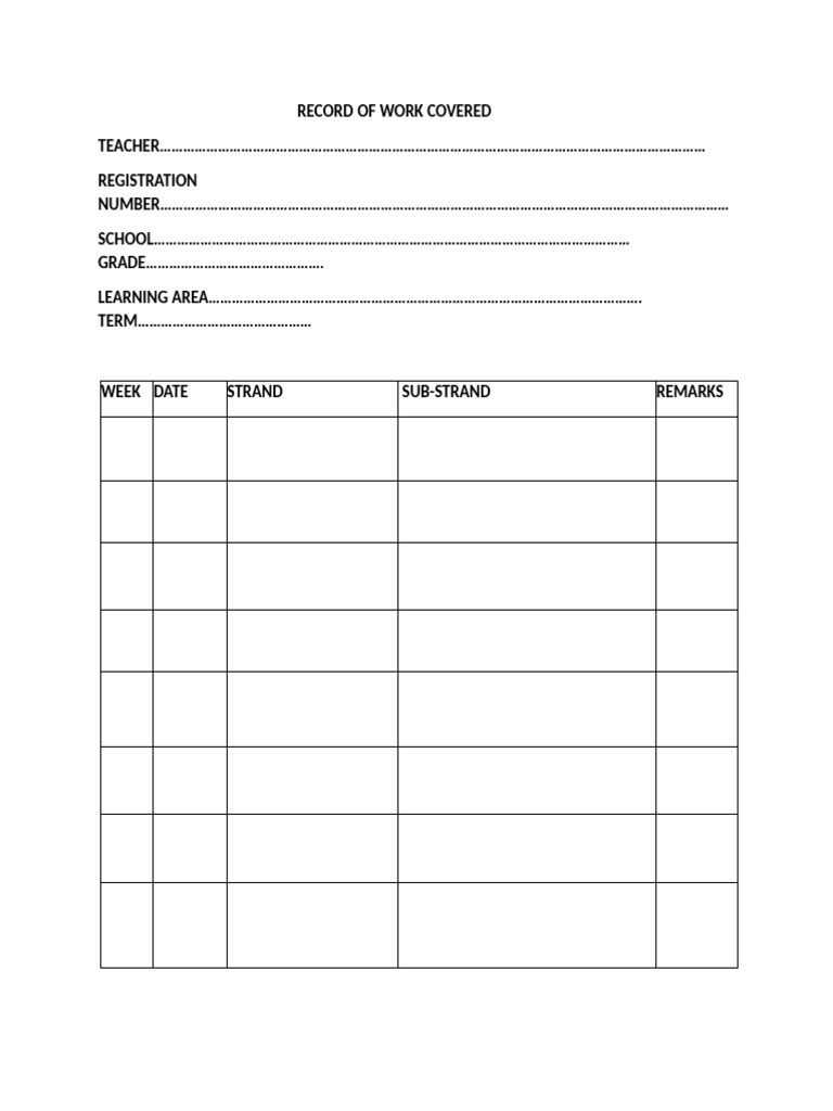 Record of Work Covered | PDF