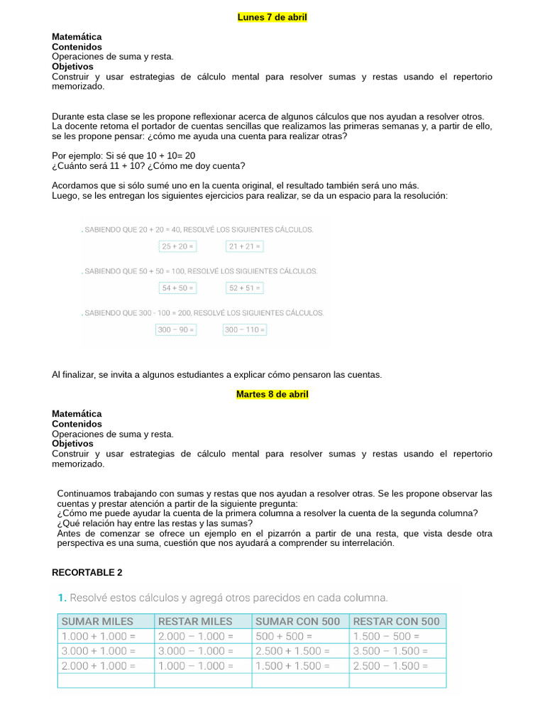 Estrategias de Suma y Resta en Clase | PDF