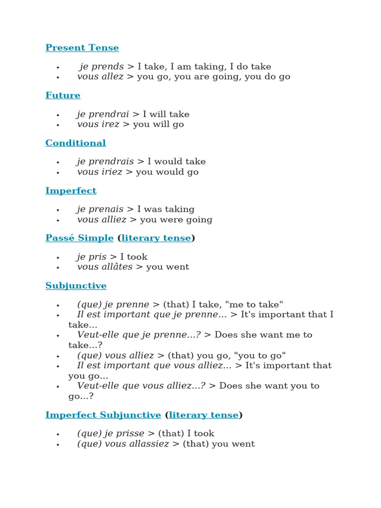 Conjugation of "Prendre" in French | PDF