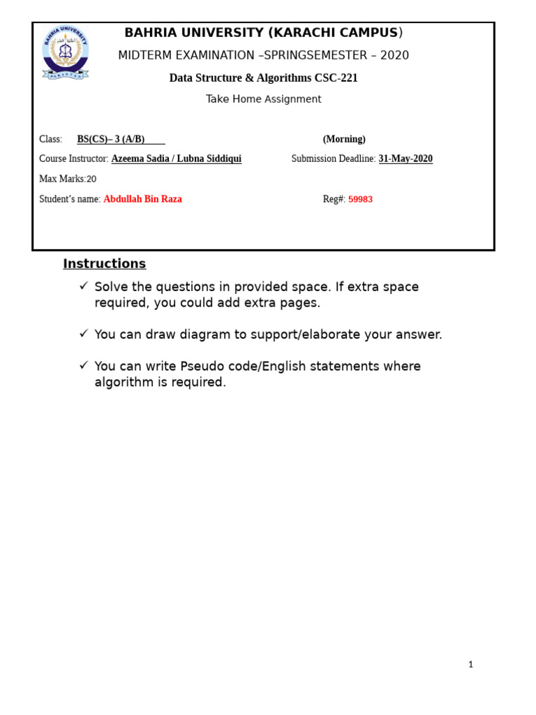 DSA MID 036 Abdullah | PDF | Computer Data | Computer Science