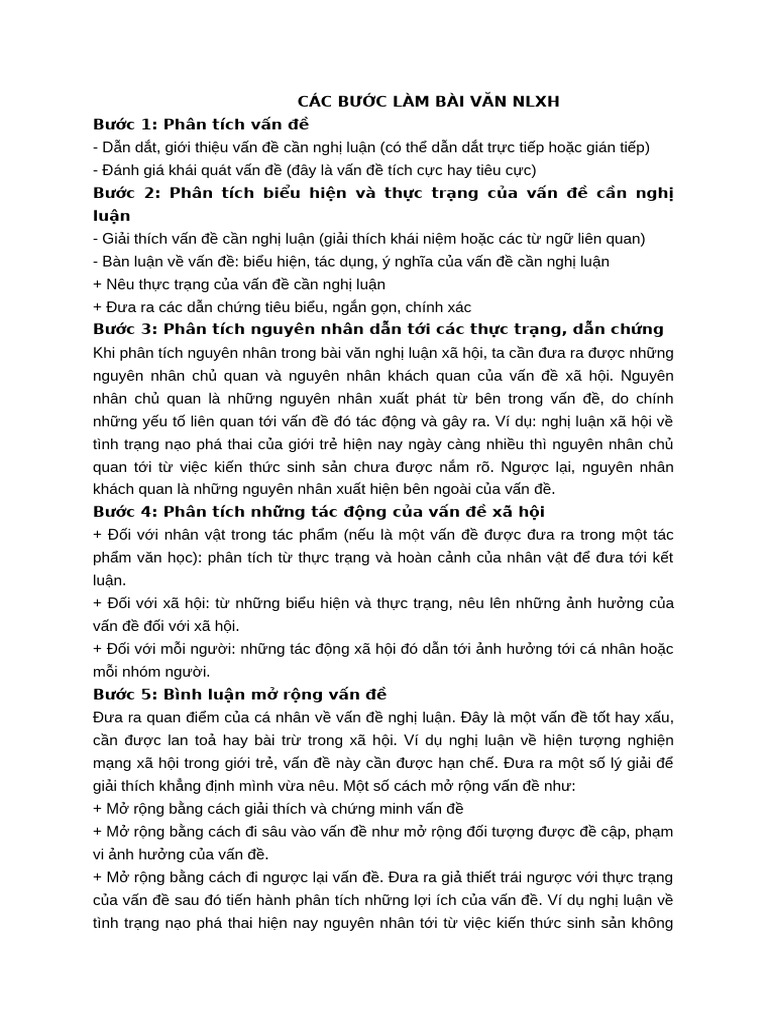 Các Bư C Làm Bài Văn NLXH, NLVH | PDF