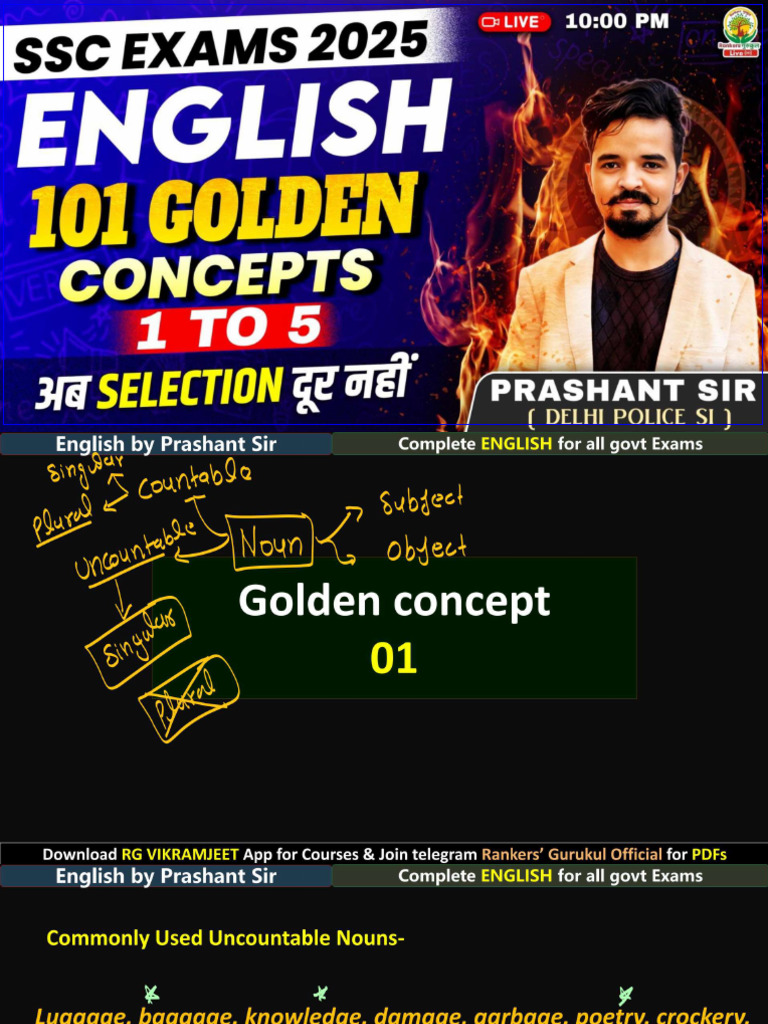 Class 01 English 101 Golden Concepts by Prashant Sir Class Notes | PDF