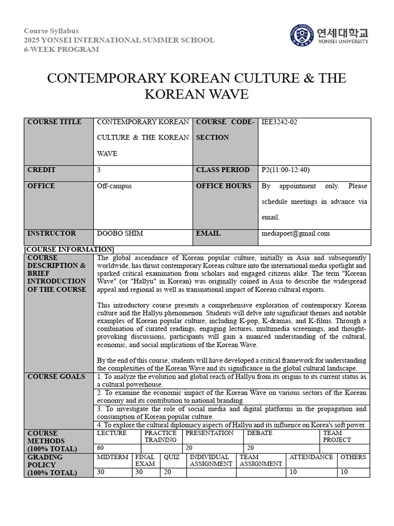 2025 Yiss 6W Iee3242-02 Contemporary Korean Culture & The Korean Wave ...