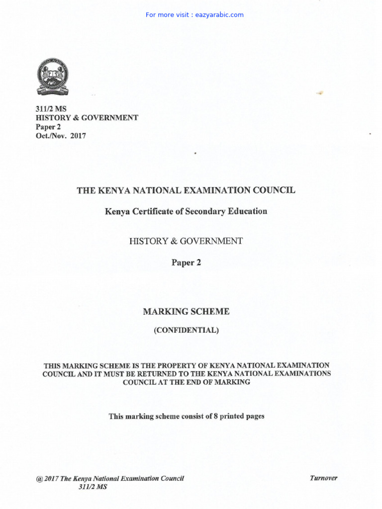 2017 KCSE History PP2 MARKING SCHEME | PDF
