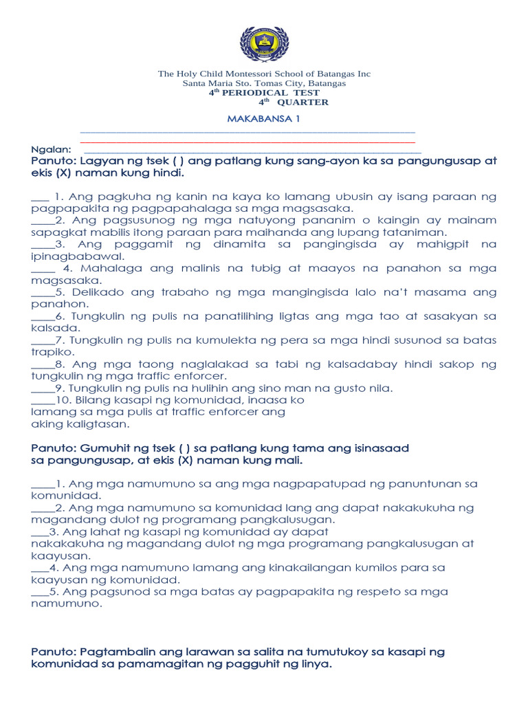 PT - Grade 1 Matatag Makabansa 1 | PDF