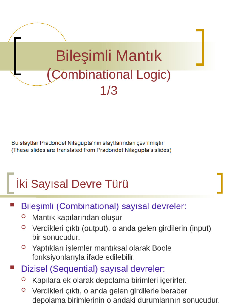 Bileşimli Mantık (: Combinational Logic) 1/3 | PDF
