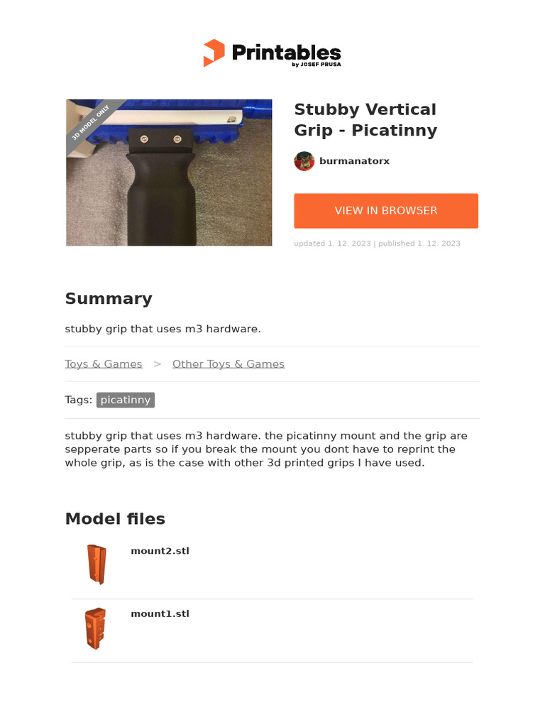 Stubby Vertical Grip Picatinny | PDF
