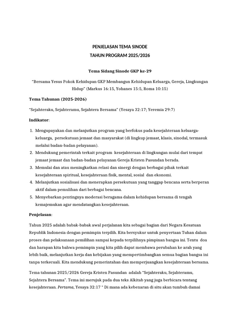 Penjelasan Tema Sinode 2025-2026 | PDF